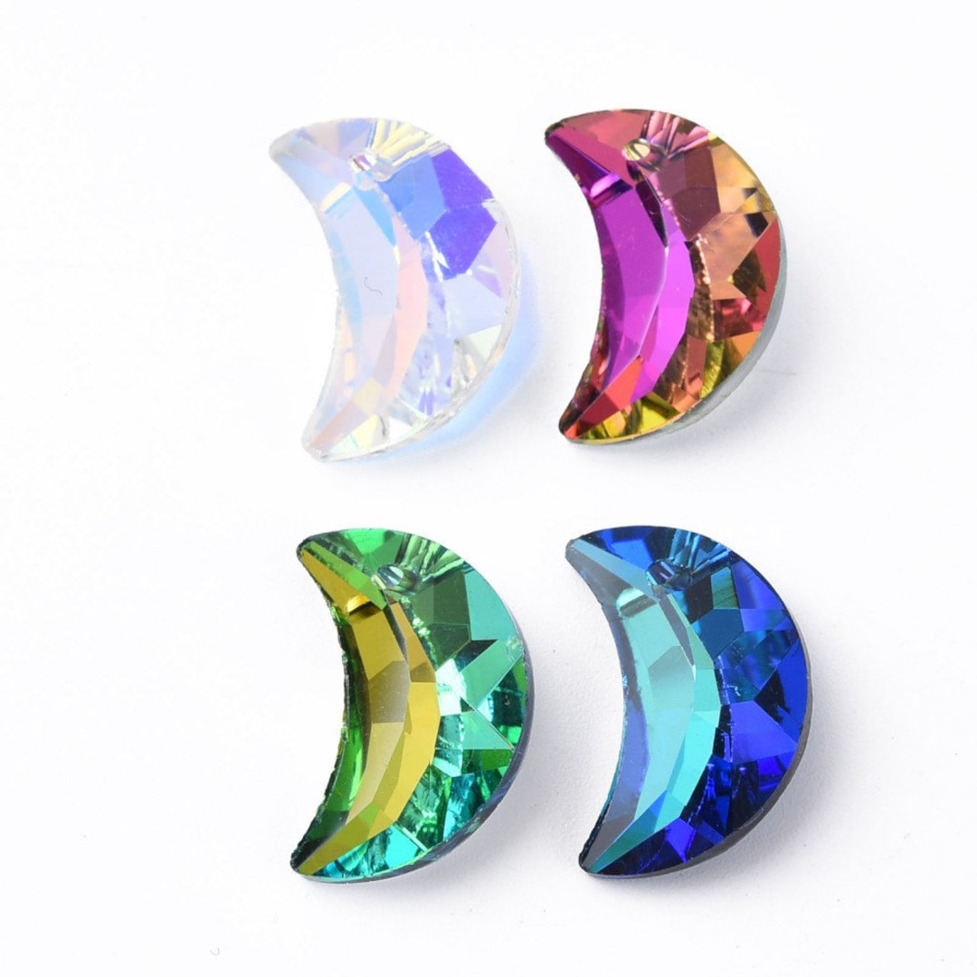 Crescent Moon, Electroplated Glass Pendants, Silver Plated Bottom ...