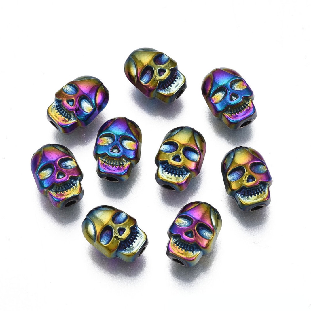 Rainbow Metal Skull Beads, Rack Plating Alloy Beads, Nickel Free ...
