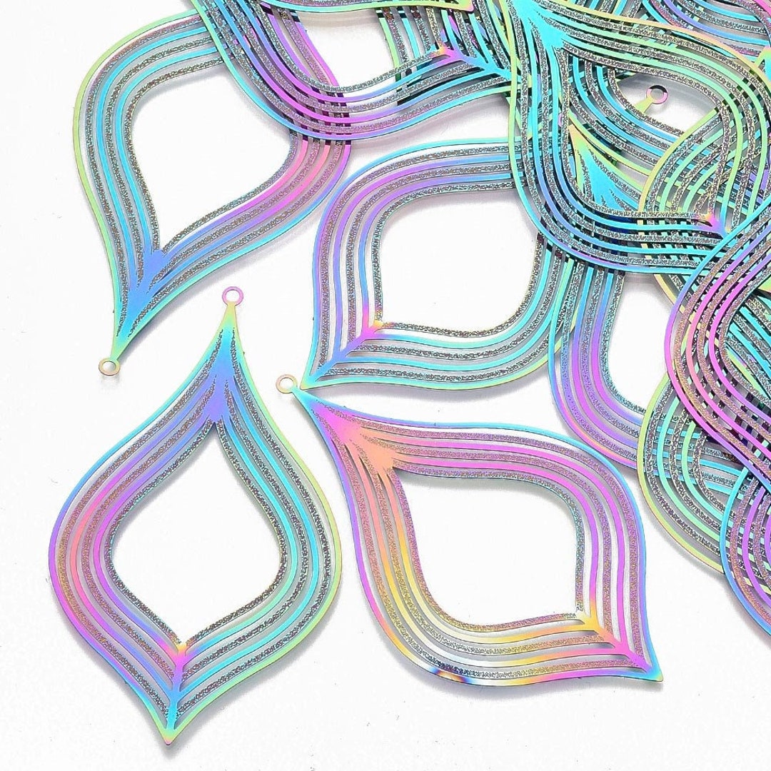 Rainbow Metal, Big Layered Wire Teardrop Design Pendant, Little Over 3 ...