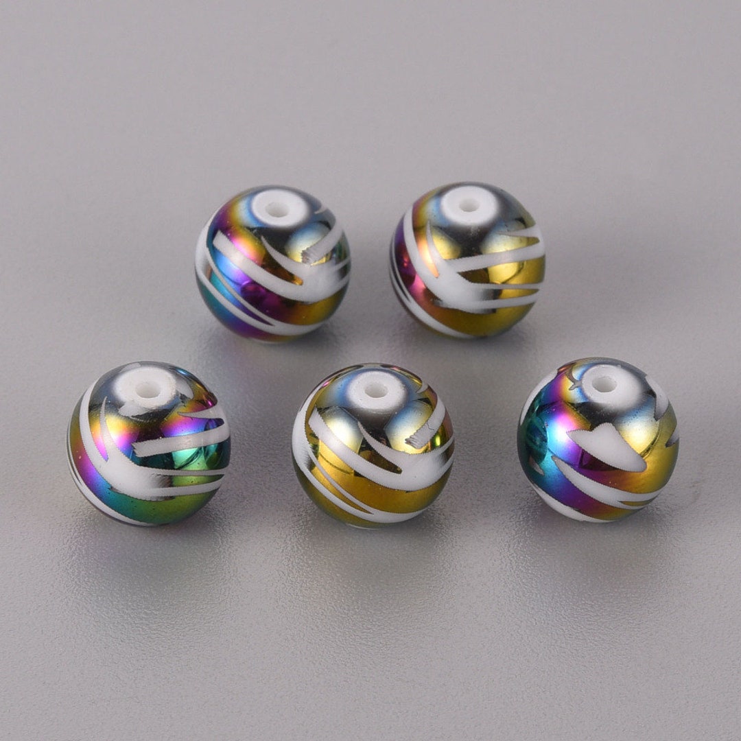 Rainbow Tiger Stripe, Electroplate Glass Beads, 10mm Round, Holiday ...
