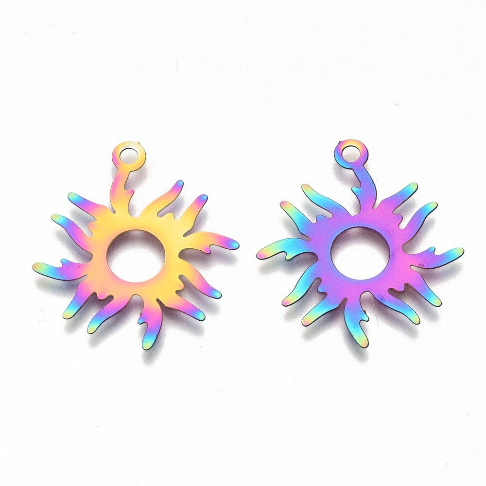 Rainbow Metal Sun Rays, Pendants, Stainless Steel, Shiny, Big, About 1. ...