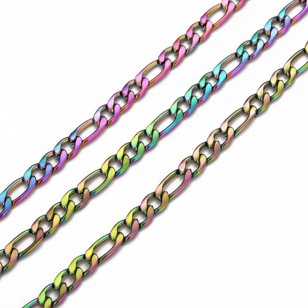 Rainbow Metal, 4mm Wide Figaro Chains, 1 Meter Cut From Spool, Vacuum ...