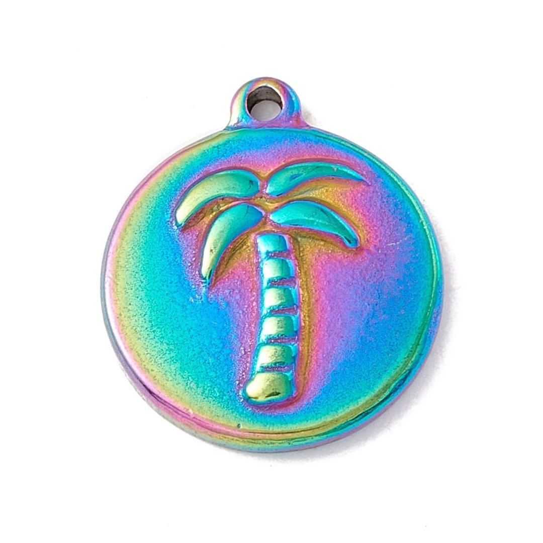 Rainbow Metal, Coconut Palm Tree, Pendant Thick Solid 304 Stainless ...