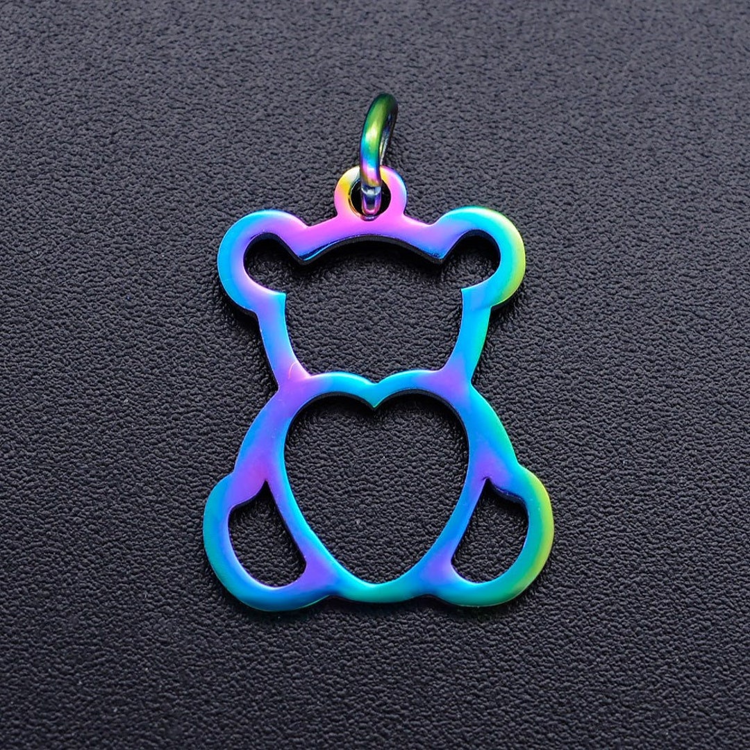 5 Rainbow Metal, Teddy Bear Charm, Set of Five, 19mm X 14mm, Teddy Bear ...