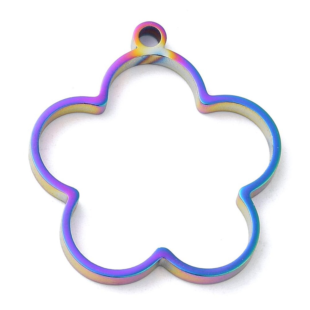 Rainbow Metal, 304 Stainless Steel Open Back Bezel Flower Pendants, 1. ...