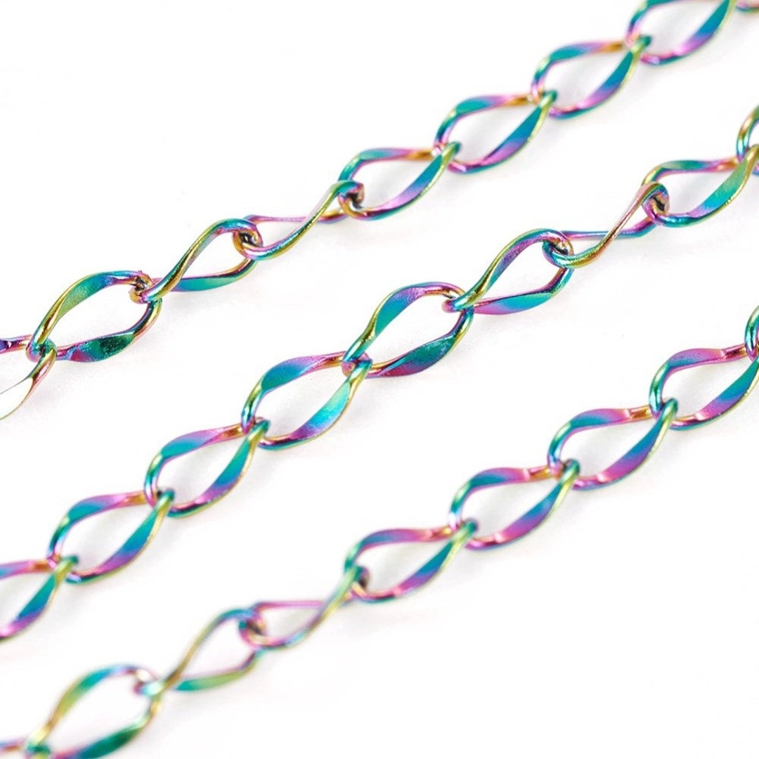 Rainbow Metal, Small, 2mm Wide, Stainless Steel Curb Twisted Chains ...