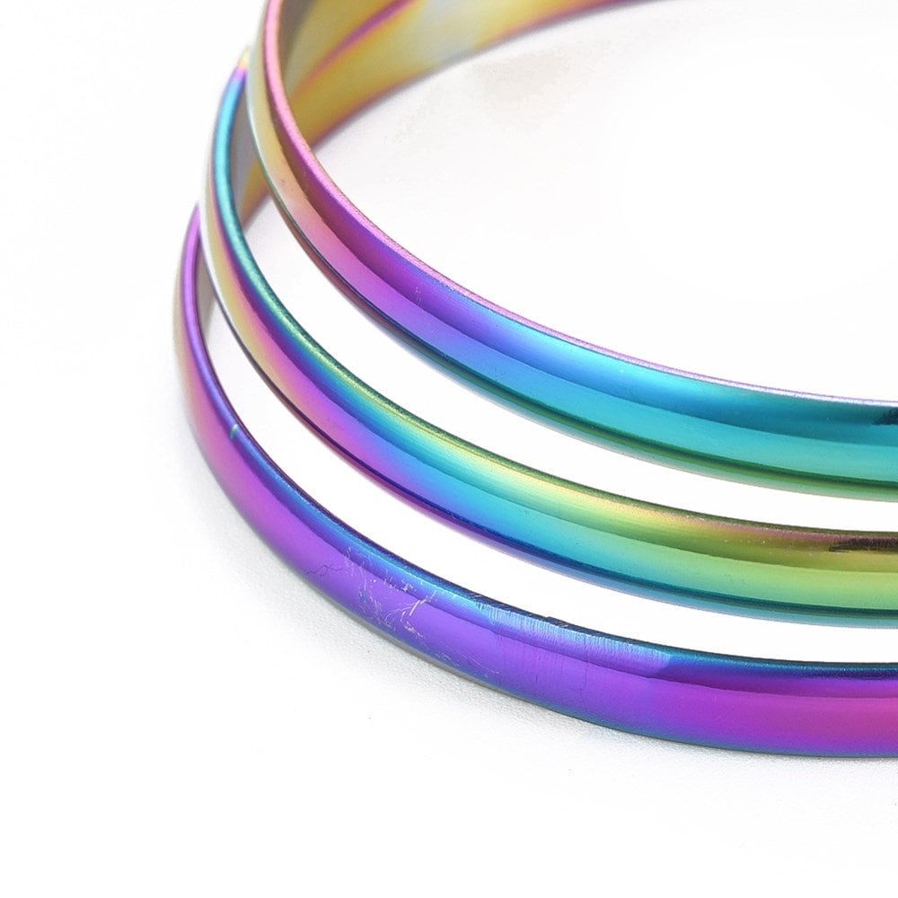Rainbow Metal, Bangle Bracelet Set of 3, Stainless Steel, Boho, Purple ...