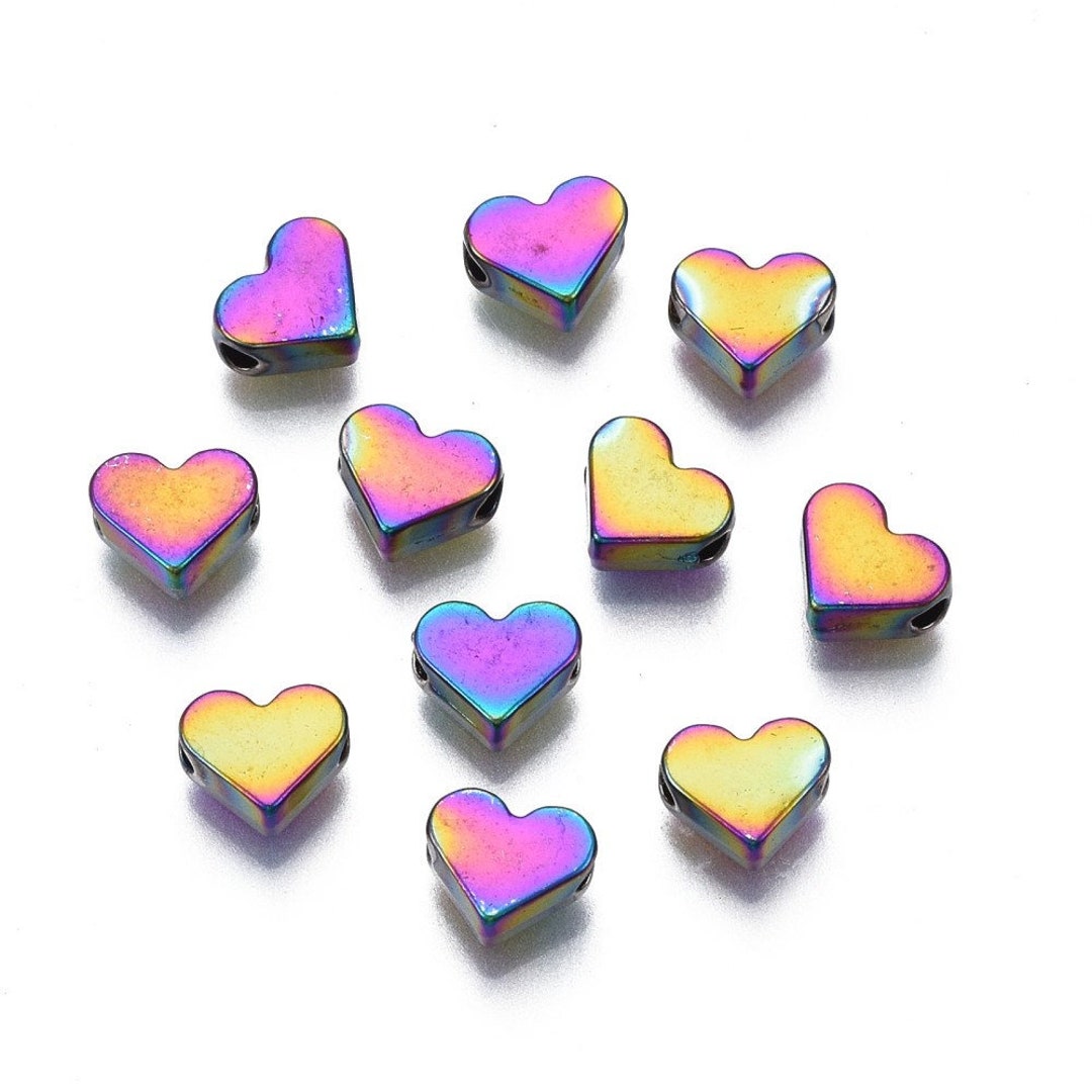 Rainbow Metal, Small Heart Beads, Rack Plating Alloy Beads, Nickel Free ...