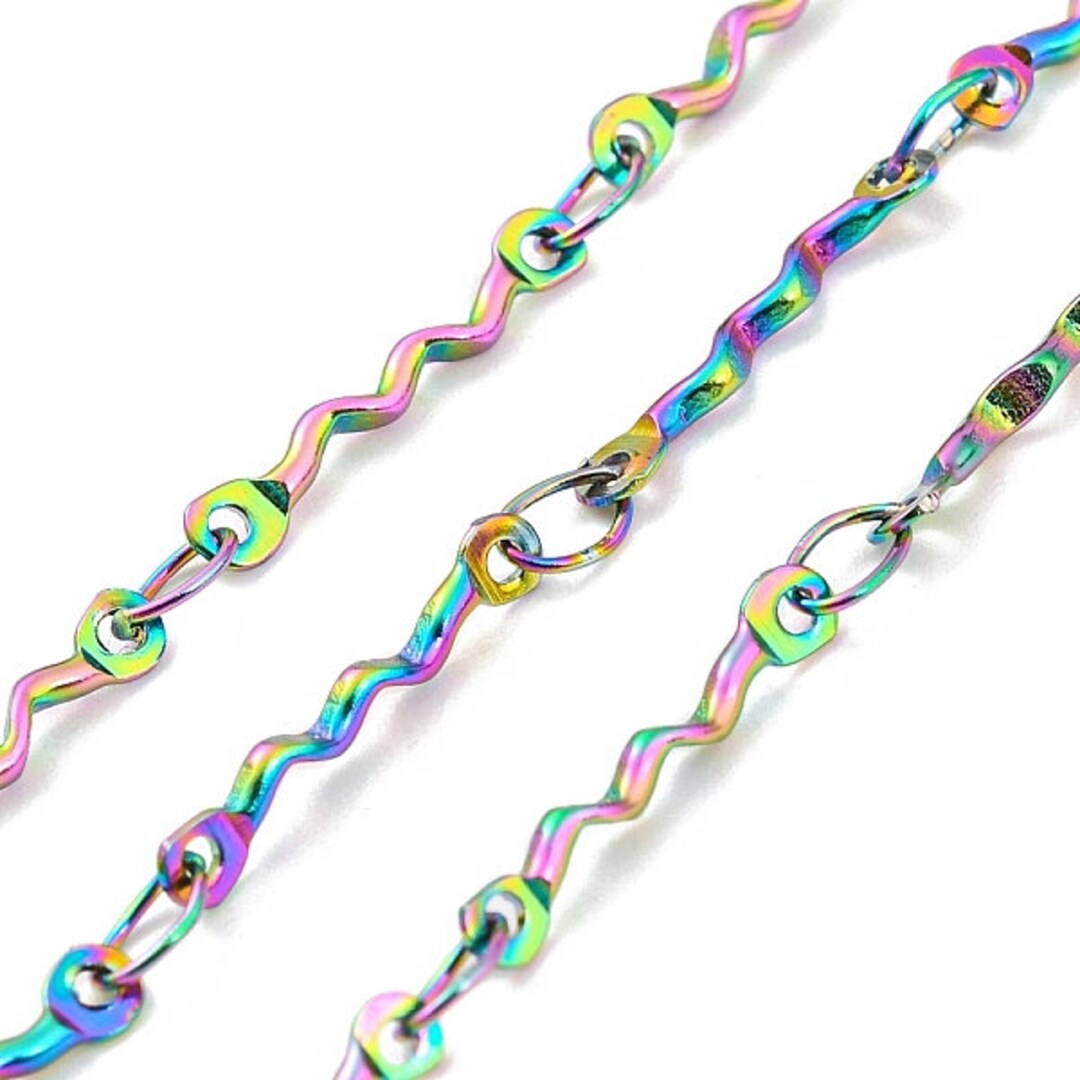Rainbow Metal, Ion Plating(ip) 304 Stainless Steel Wave Bar Link Chains ...