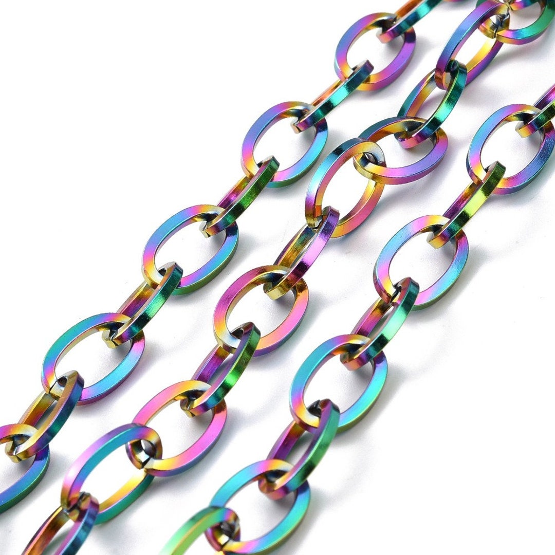 Rainbow Metal, 12mm Super Wide, Ion Plating, 304 Stainless Steel Cable ...