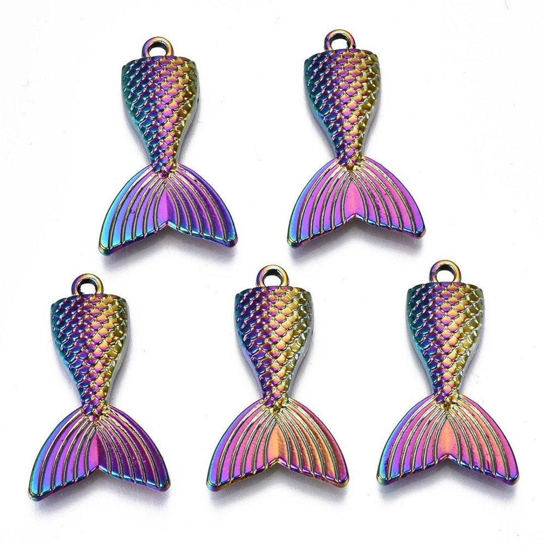Rainbow Metal, Mermaid Tail, 3D Front, Rainbow Alloy Pendants, About 1. ...