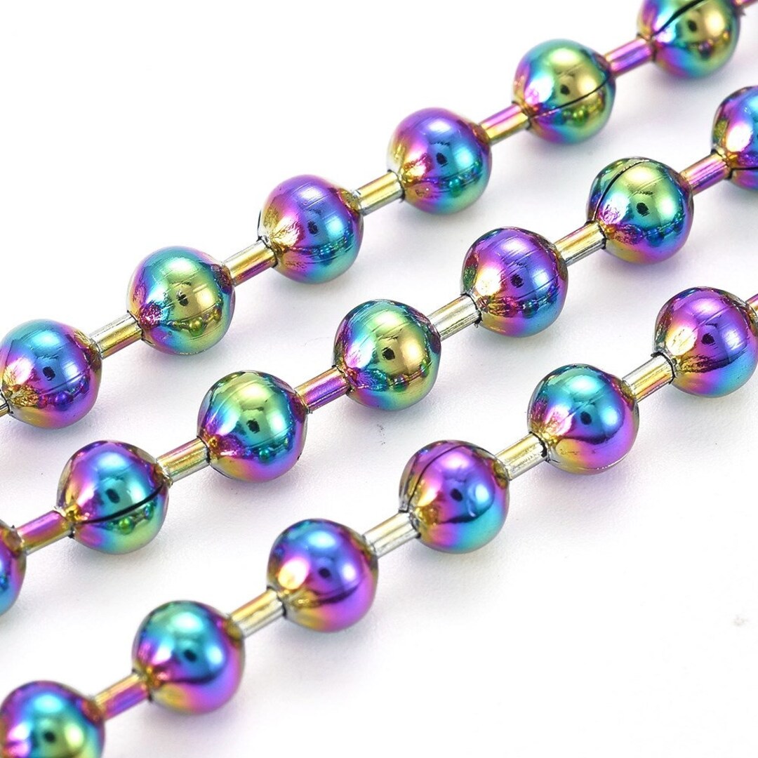 Rainbow Metal, 4mm 304 Stainless Steel Ball Chains, Soldered, 1 Meter ...