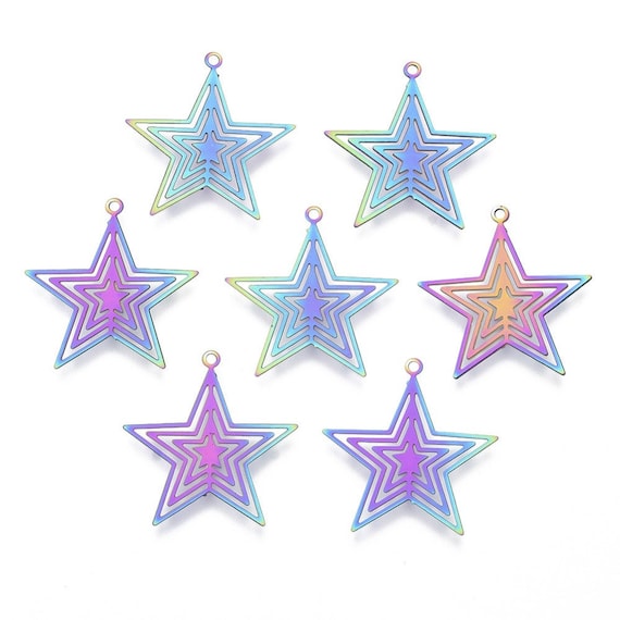 Rainbow Metal Star Pendant About 1 Inch Boho Colorful - Etsy