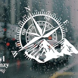 Compass Mountain Car Decal | Adventure Awaits Vinyl Sticker - Etsy