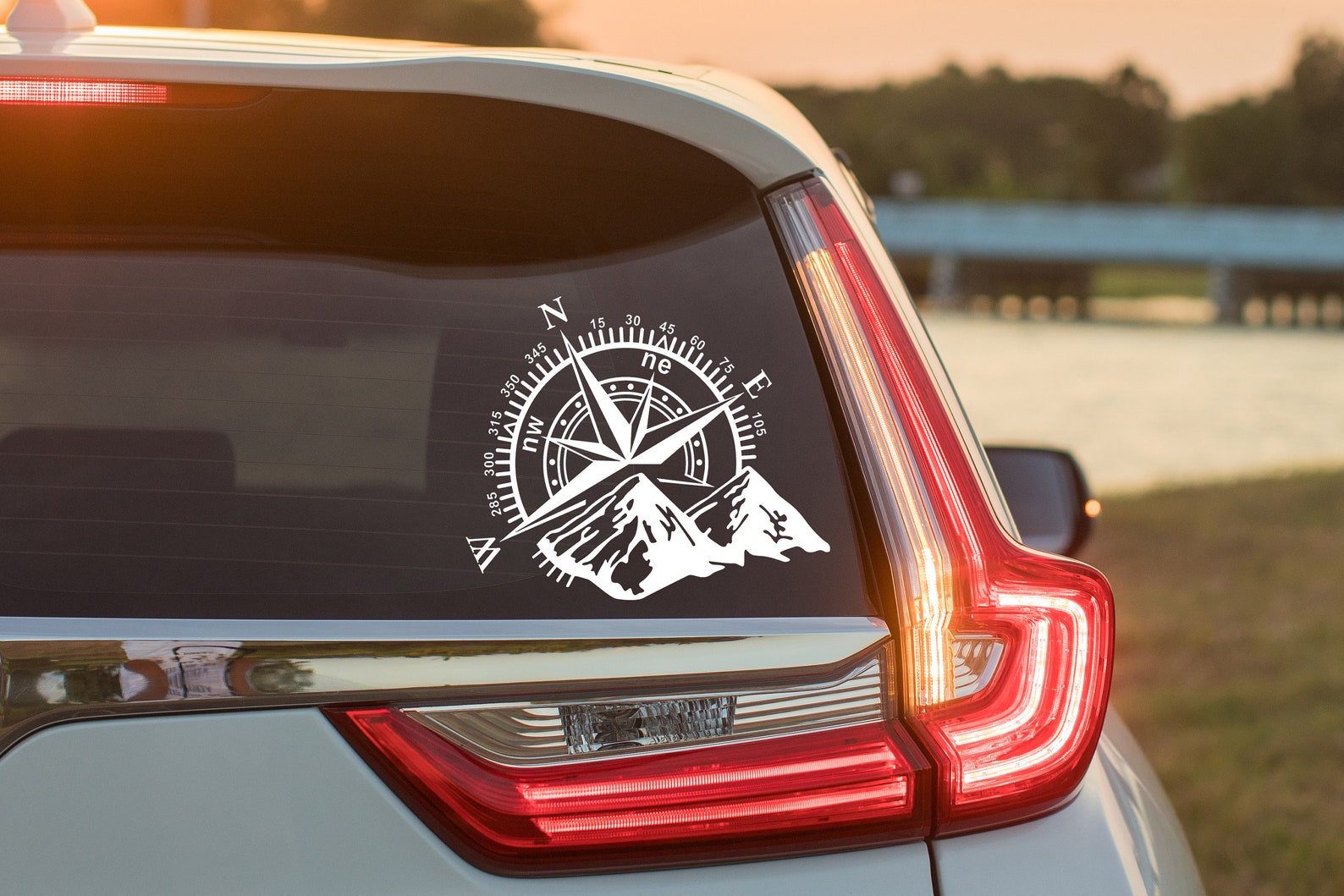 Compass With Mountains Decal Mountain Decal Adventure - Etsy