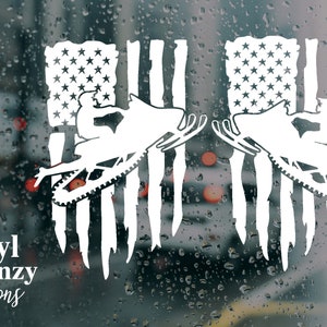 2 PACK Snowmobile in Flag Vinyl Decal | Permanent Adhesive Vinyl ...