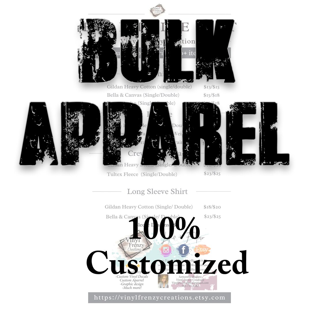 BULK Apparel Listing - Do Not Purchase This Listing Custom Orders ...