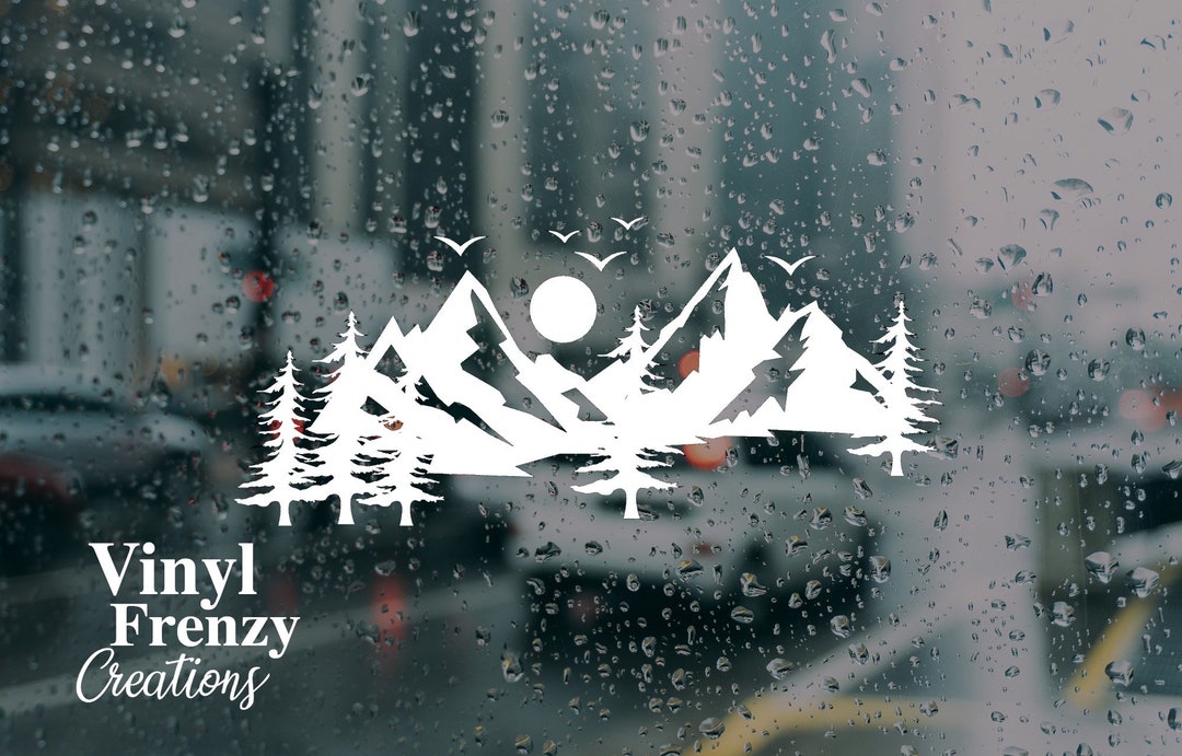 Mountain and Trees Geometric Sticker Outdoor Grade Permenant Adhesive ...