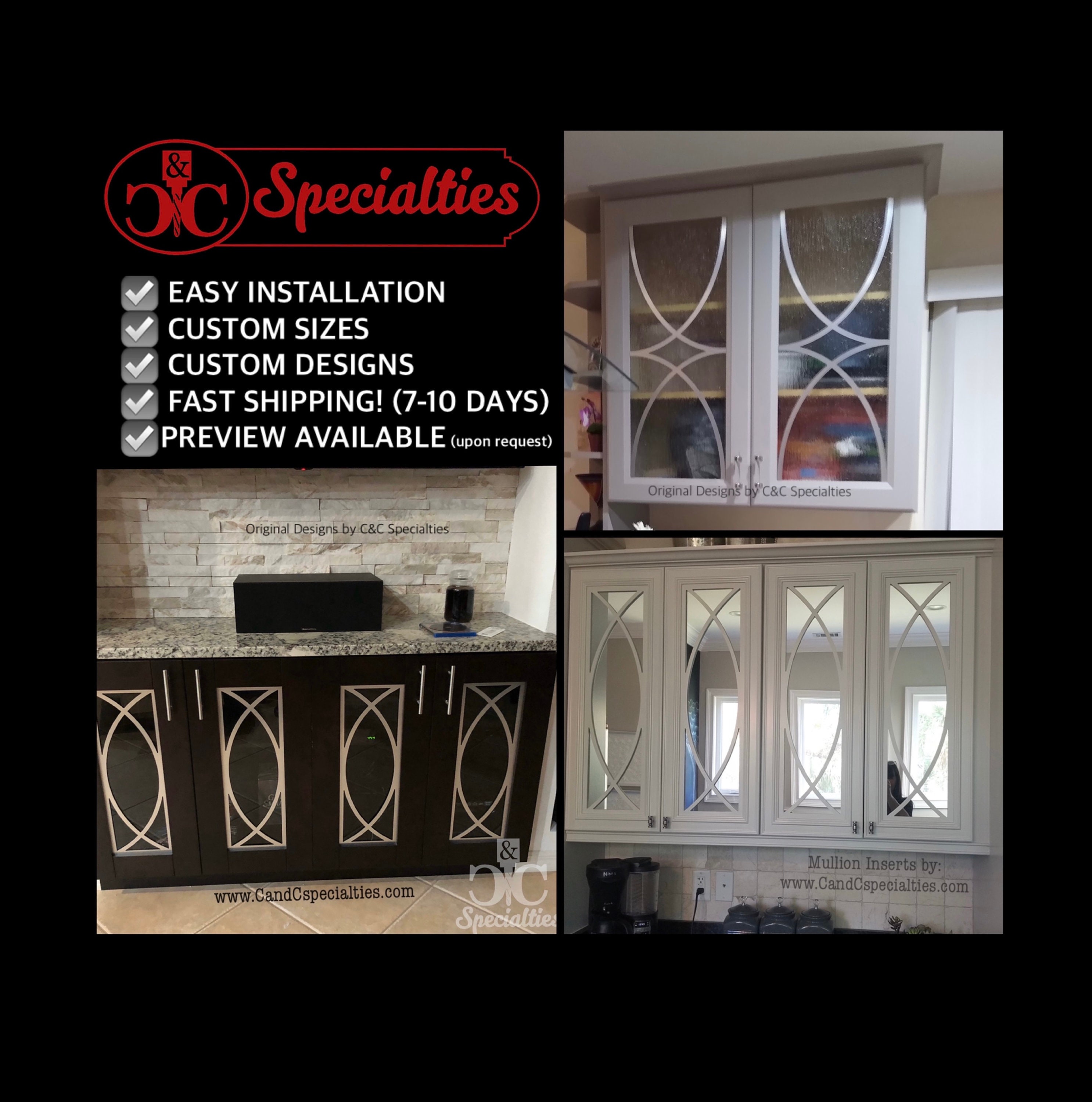 Up to 16"w X 32"h - CUSTOM MULLION INSERTS - Kitchen Cabinet Doors ...