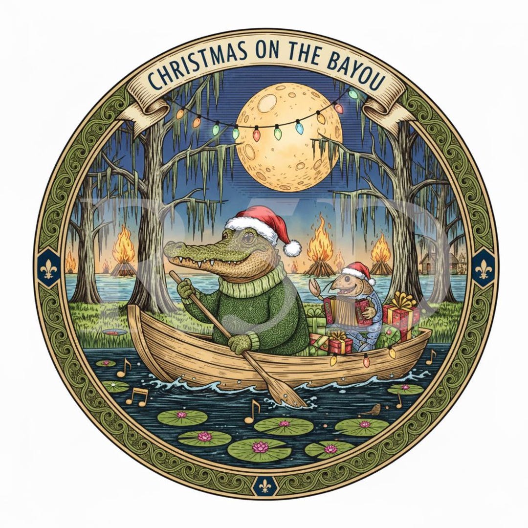 Christmas on the Bayou PNG, Cajun Gator, Bonfire, Louisiana Holiday ...