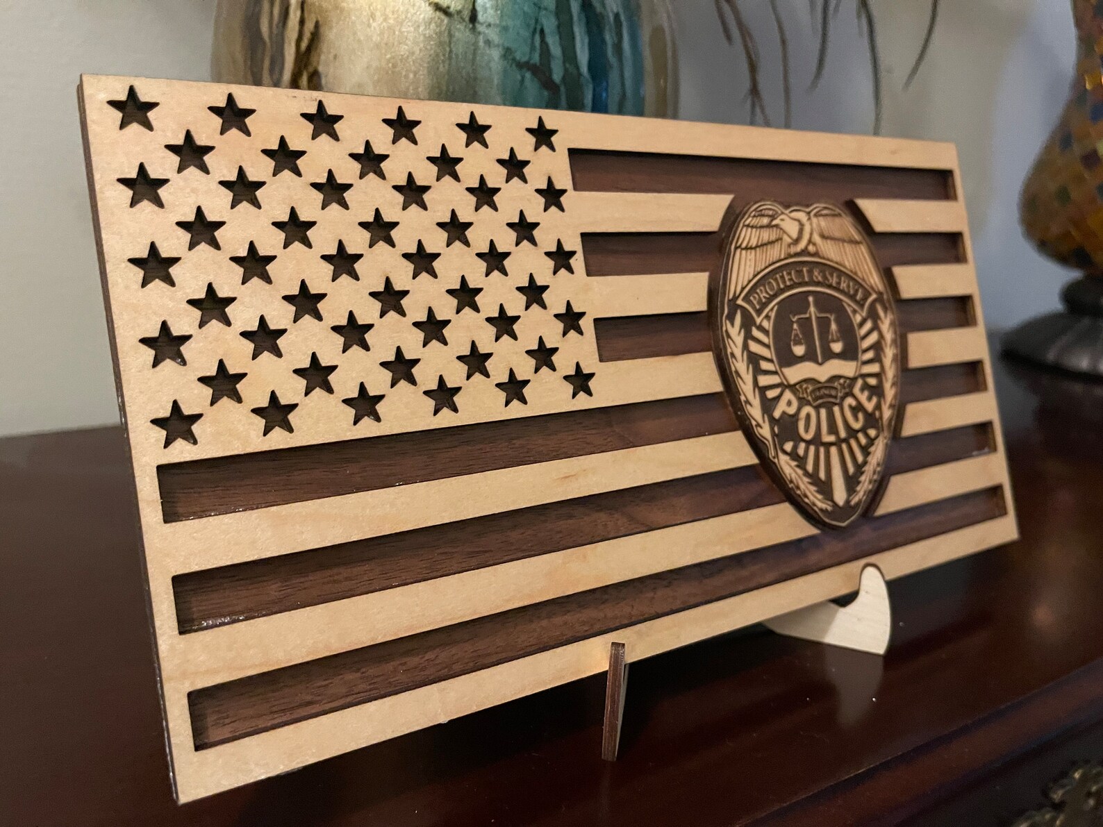 Wooden Flag Police Desktop Flag With Stand Back the Blue - Etsy