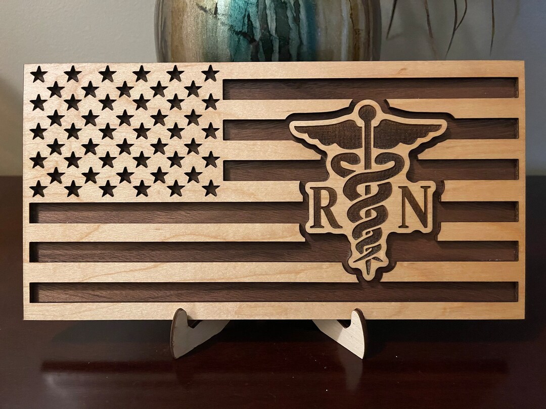 Wooden Flag Nurse Desktop Flag RN Flag Two Sizes Small Desktop and ...