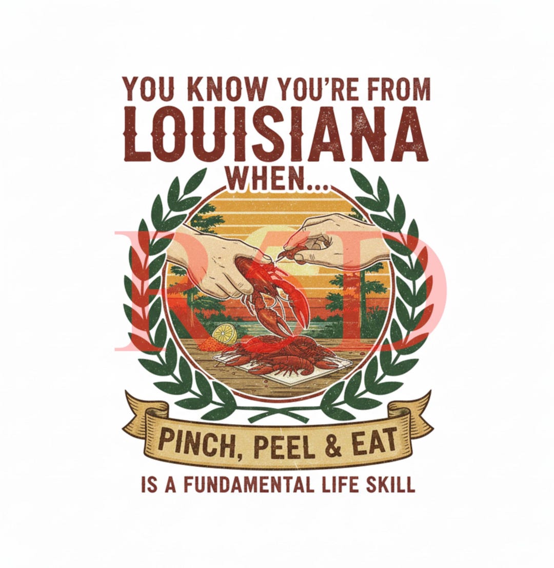 Louisiana Culture Digital Bundle - 4 Retro PNG Graphics - Crawfish ...