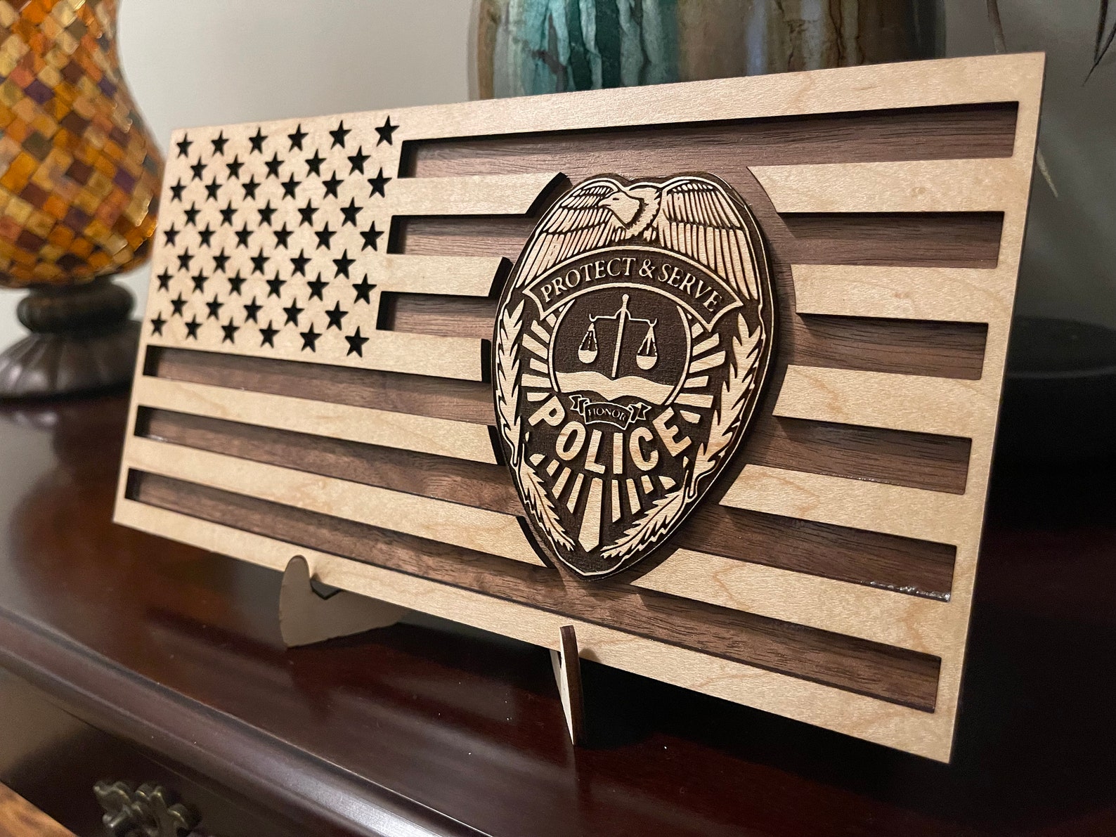 Wooden Flag Police Desktop Flag With Stand Back the Blue - Etsy