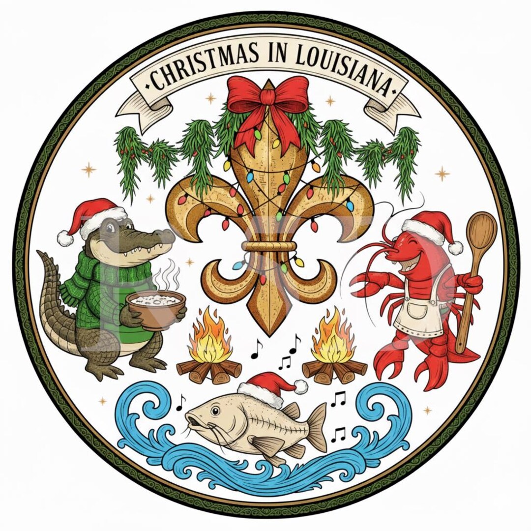 Christmas in Louisiana PNG - Gumbo Gator & Crawfish Chef Holiday Art - Etsy