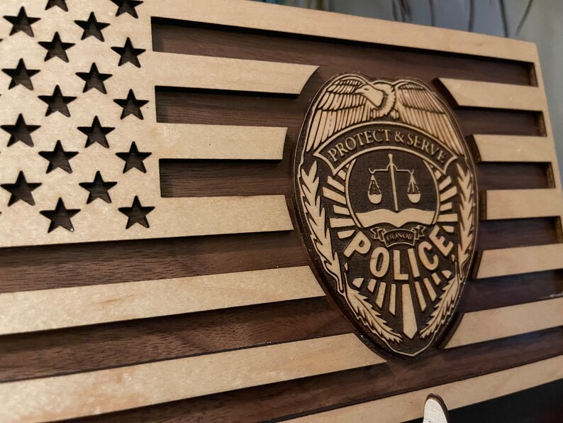 Wooden Flag Police Desktop Flag With Stand | Etsy