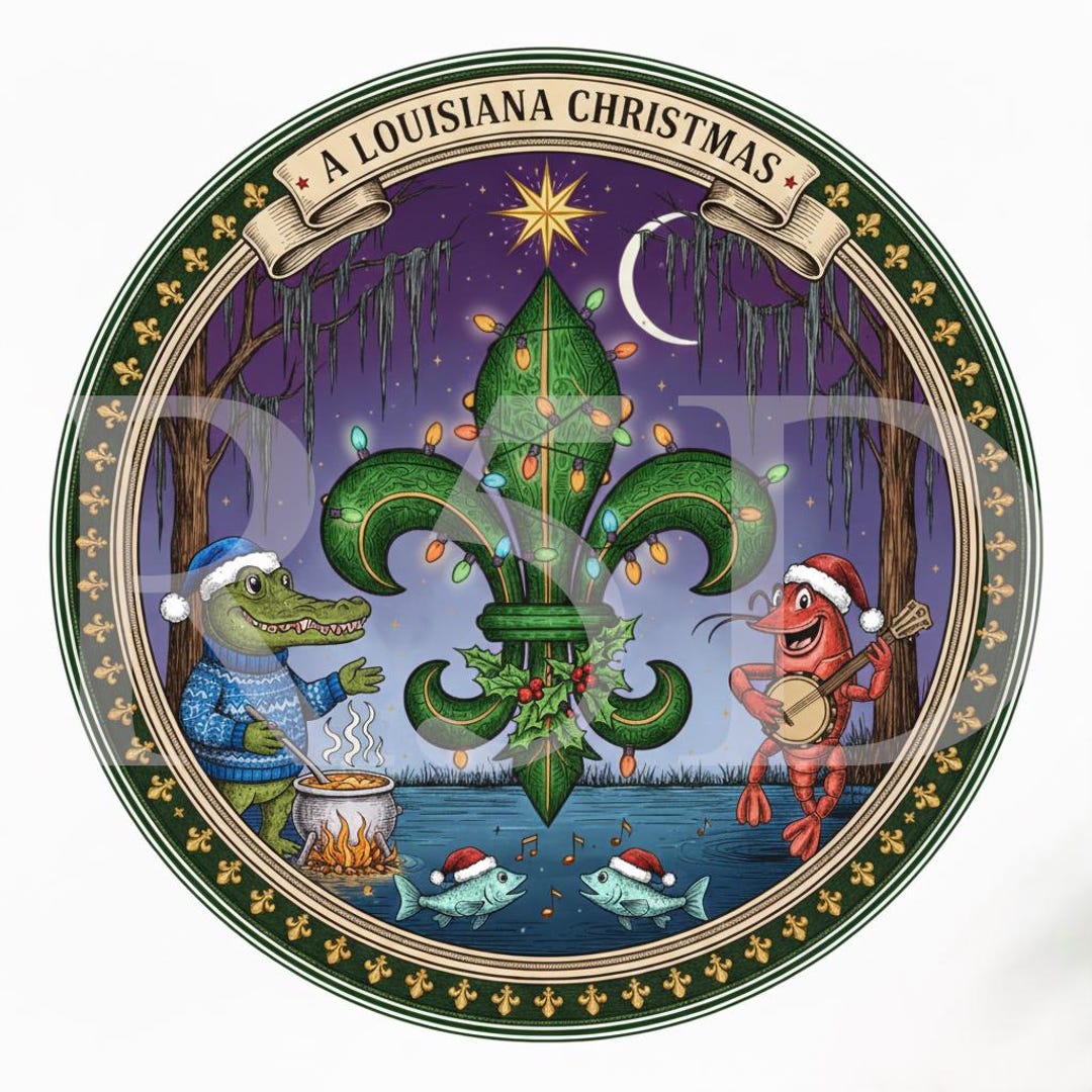 Louisiana Christmas PNG, Cajun Gumbo Gator, Fleur De Lis Tree (digital ...