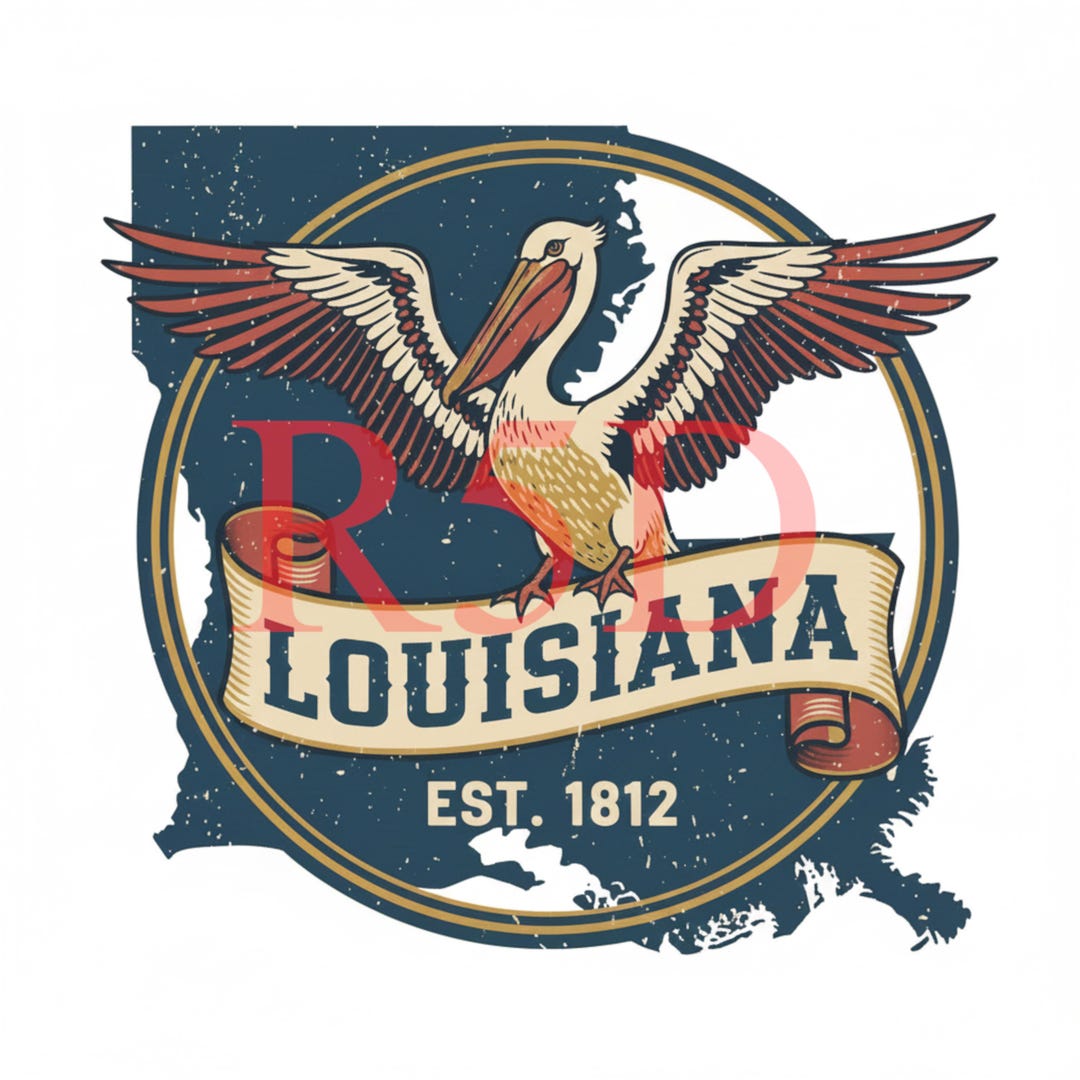 Louisiana Pelican State PNG - Vintage Badge Digital Download - Retro ...