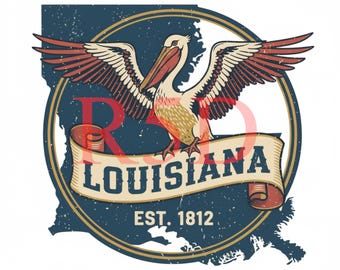 Louisiana Pelican State PNG - Vintage Badge Digital Download - Retro ...