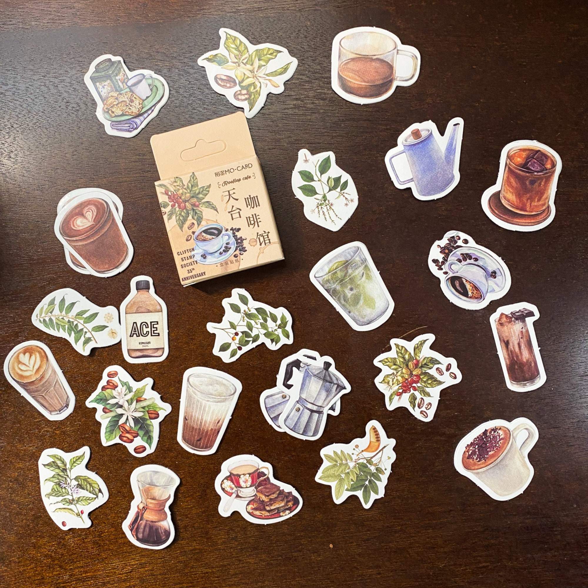 46pcs Vintage Coffee Shop Stickers Set, Bullet Journal, Scrapbooking ...