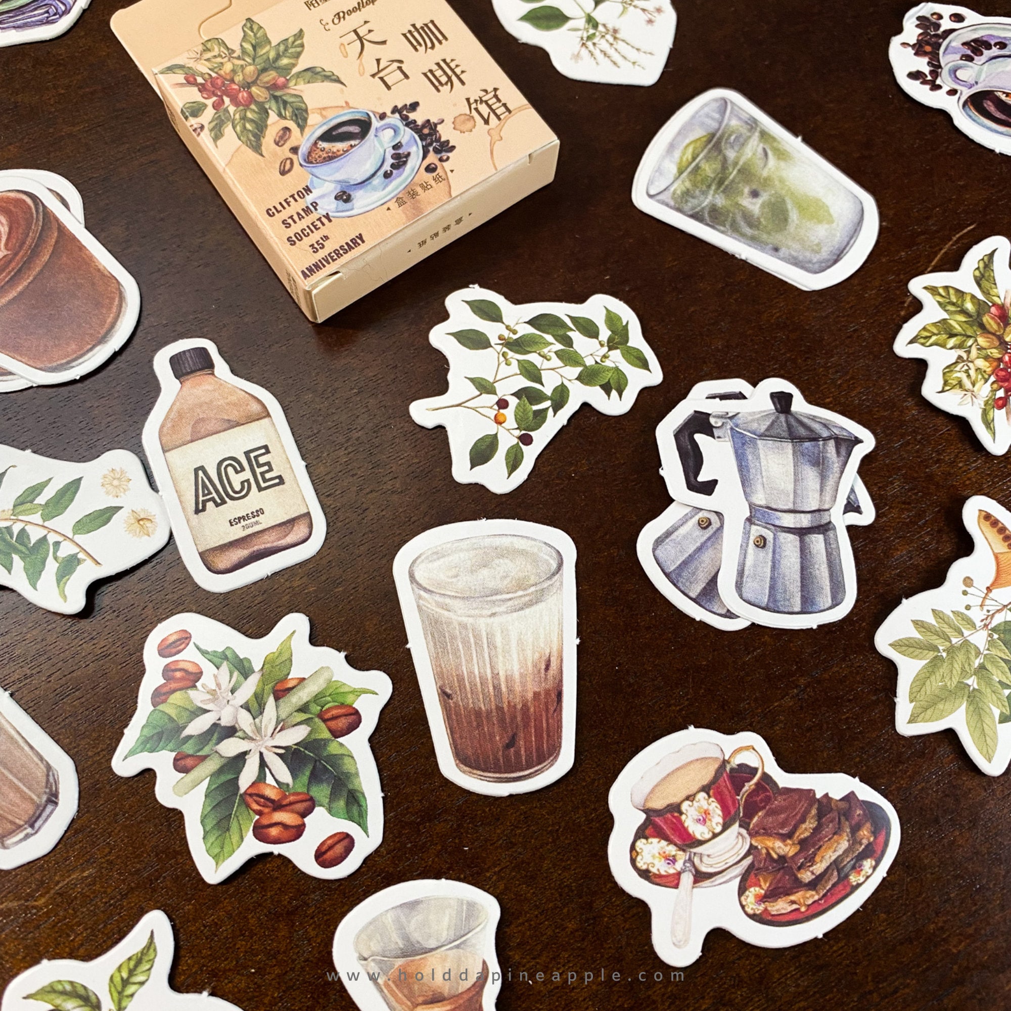 46pcs Vintage Coffee Shop Stickers Set, Bullet Journal, Scrapbooking ...