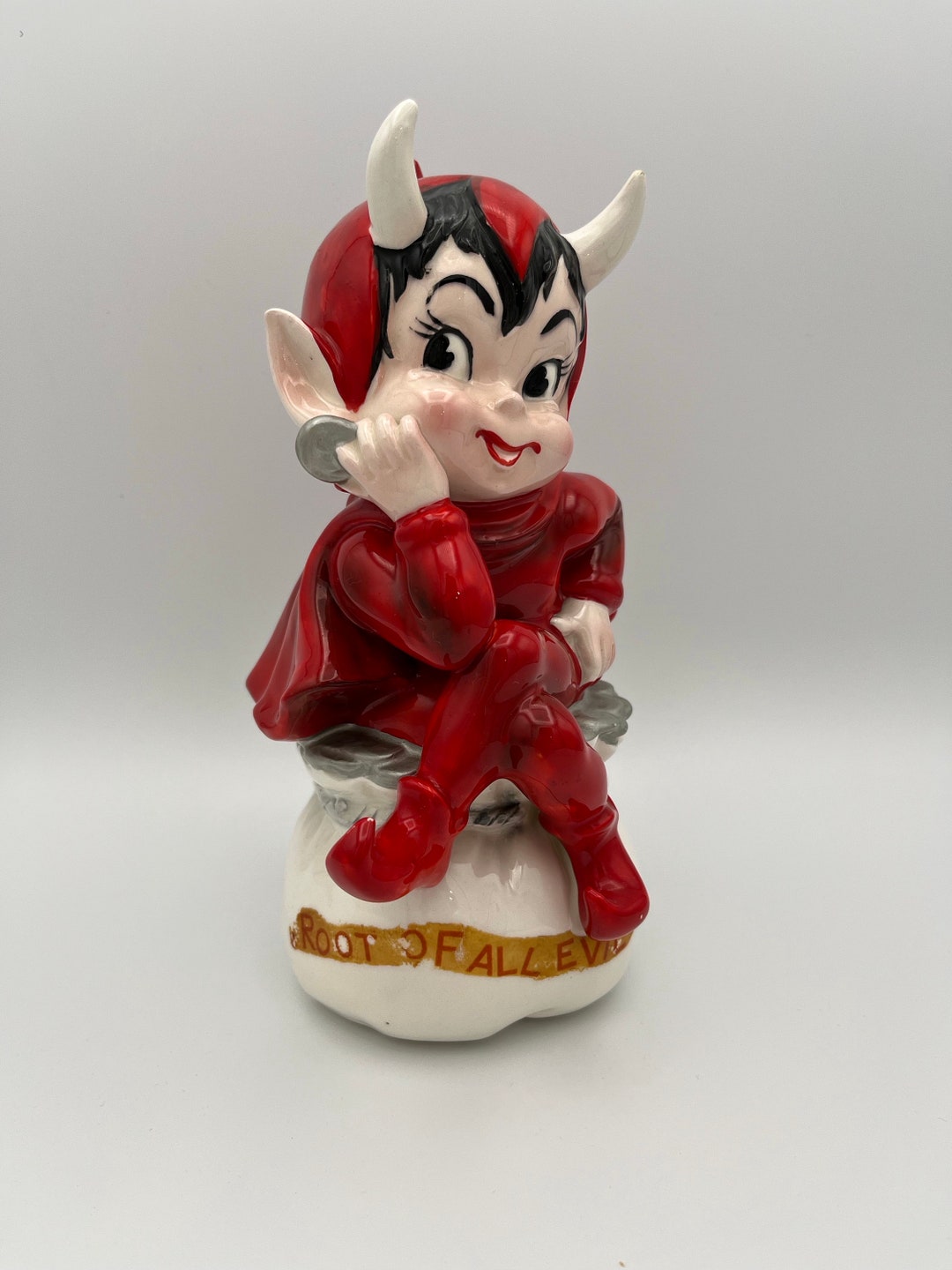 Vintage Lefton Pixie Elf Red Devil Coin Bank Root of All Evil - Etsy