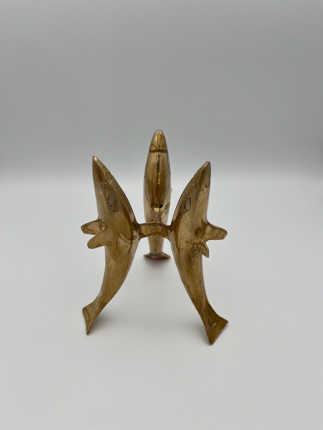Vintage Brass Dolphin Stand / Figurine/ Statue, Three Dolphins Jumping ...