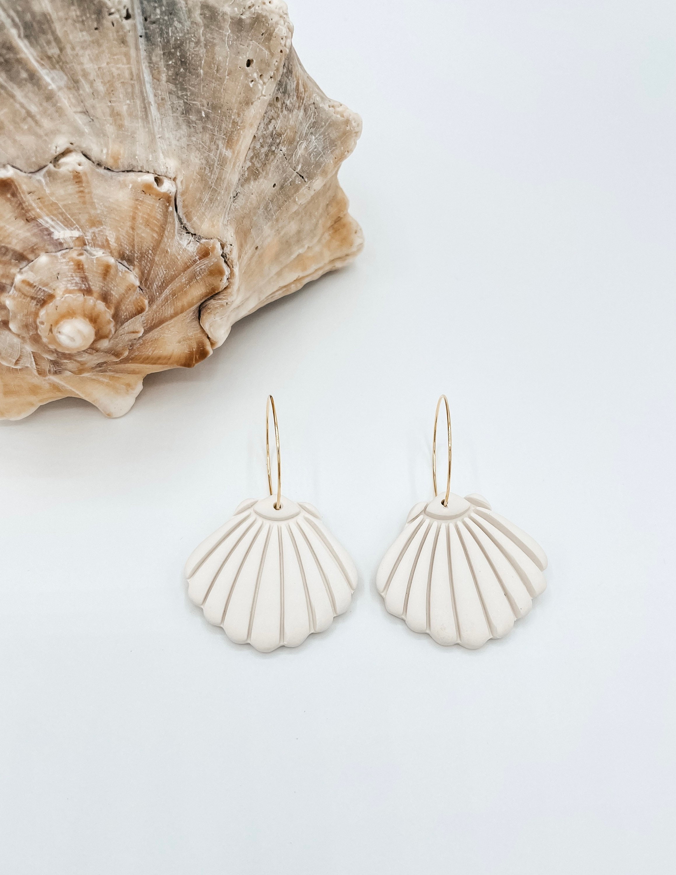 SEASHELL HOOPS Clay Dangle Earrings Handmade | Etsy