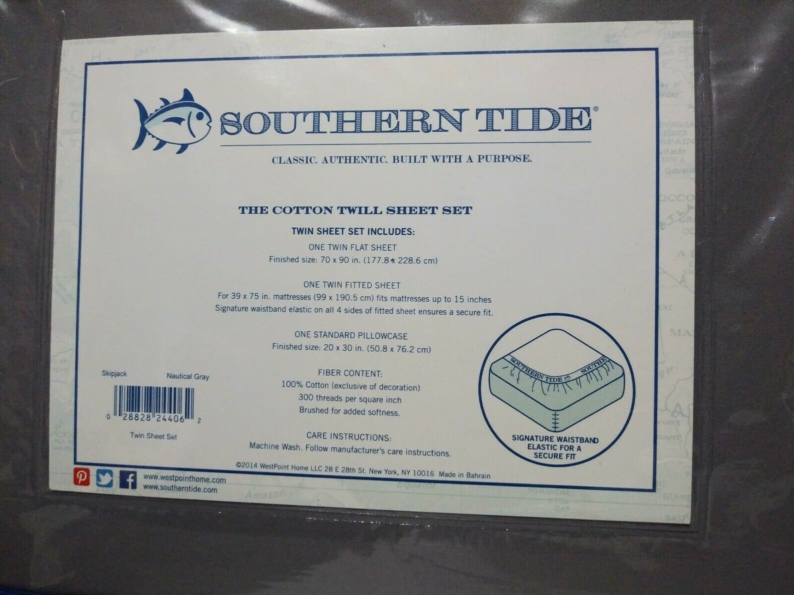 New Southern Tide 300 Thread Count 100% Cotton Twin Size Sheet Set ...