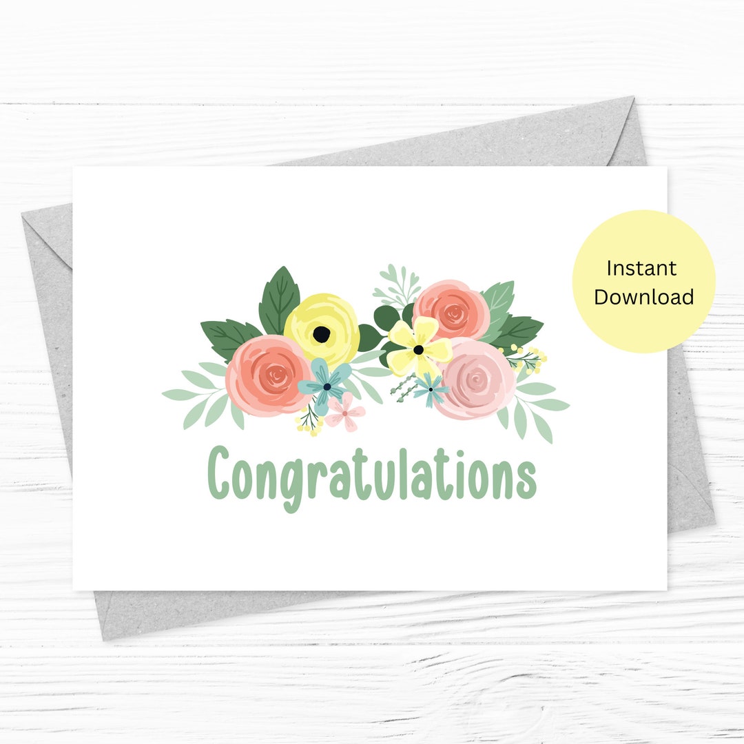 Congratulations Flowers Floral Boho Floral Instant Download Printable 5 ...