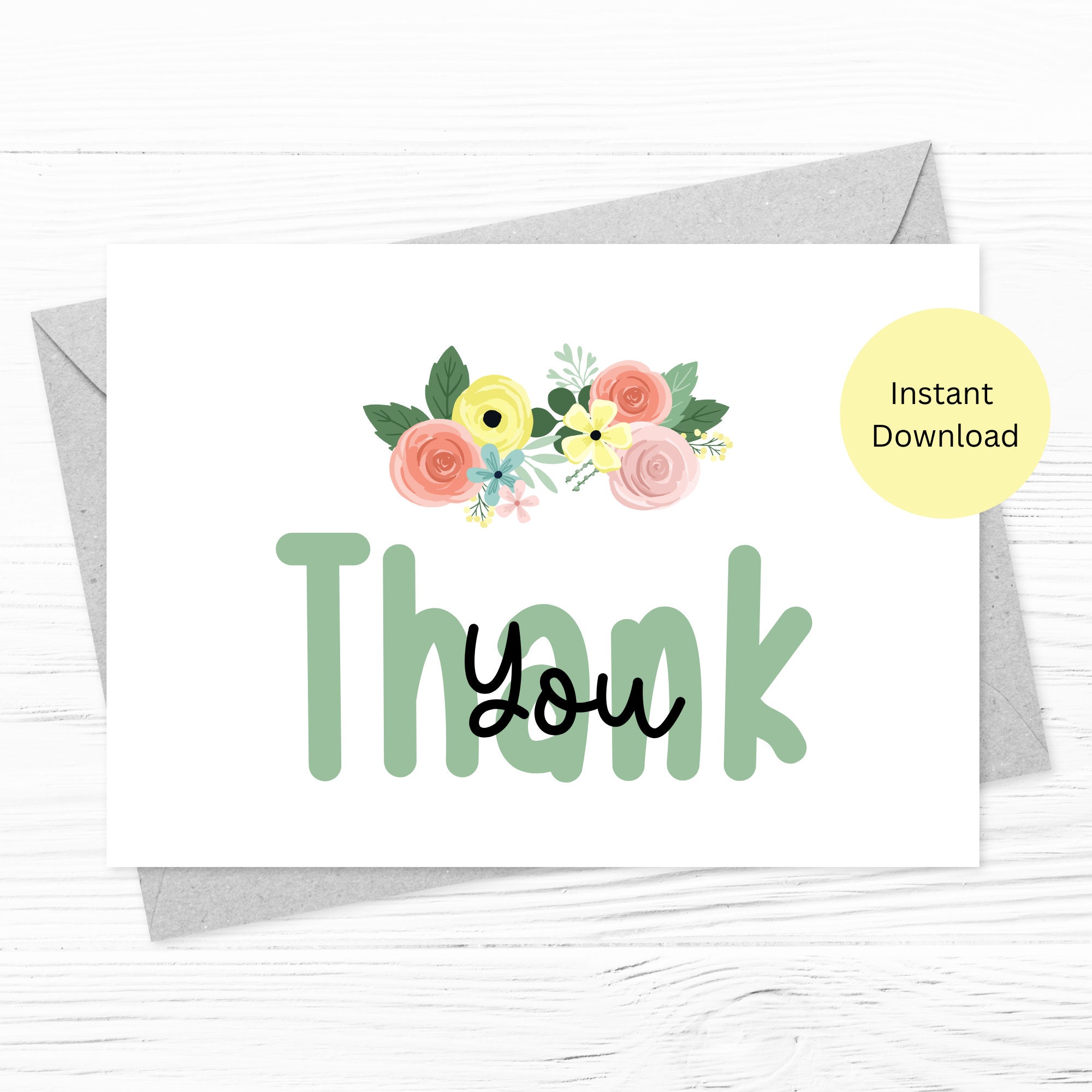 Thank You Floral Boho Floral Instant Download Printable 5 X 7 Greeting ...