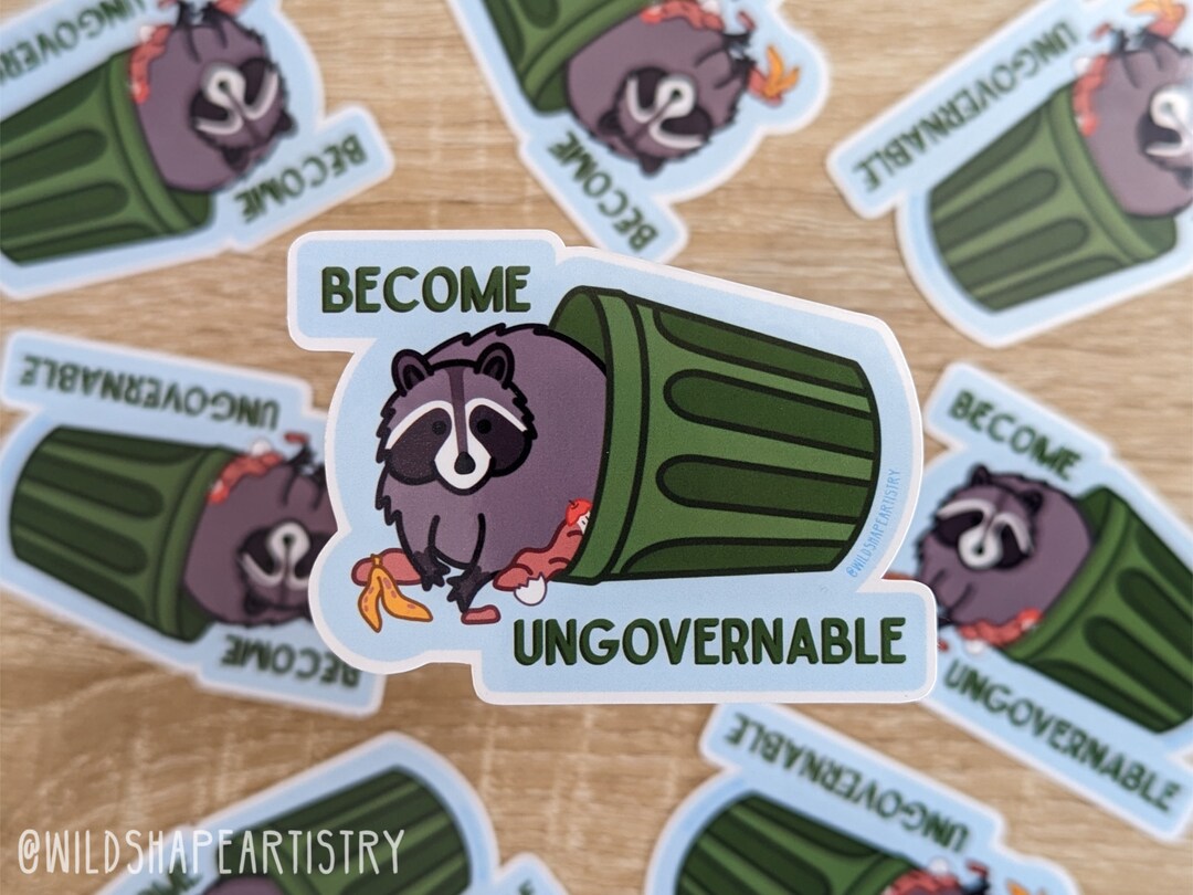 Become Ungovernable Raccoon Sticker | Raccoon Sticker, Water Bottle ...