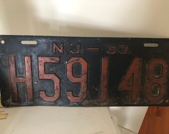 1933 NJ Original Vintage License Plate in Good Condition - Etsy