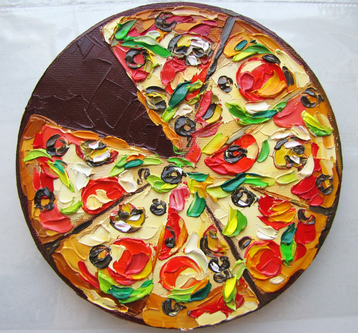 Pizza Art Original Painting Round Artwork Food Art Canvas Wall | Etsy