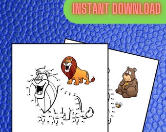 20 FUN Animal Dot-to-dot Coloring Sheets for KIDS Printable Book 2 - Etsy