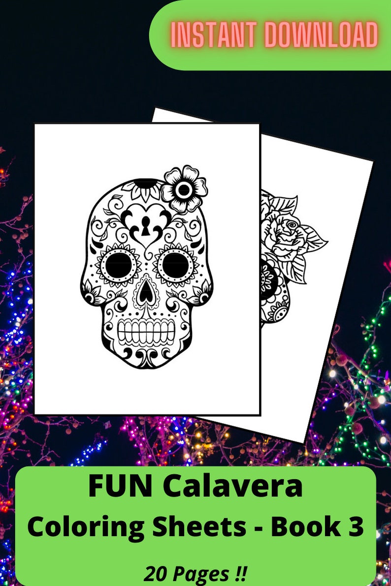 3 BOOK Bundle 60 FUN Calavera Sugar Skull Coloring Sheets for KIDS ...