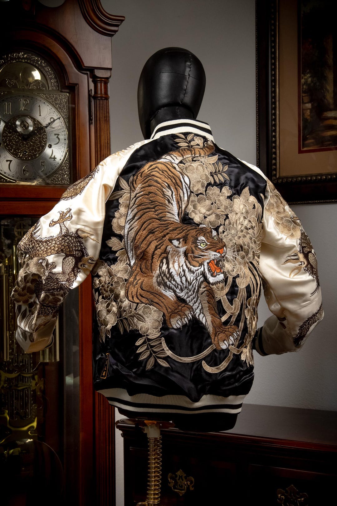 DEAR VANILLA Sukajan Yokosuka Bomber Embroidery Souvenir Jacket Japanese Style Dragon Tiger ...