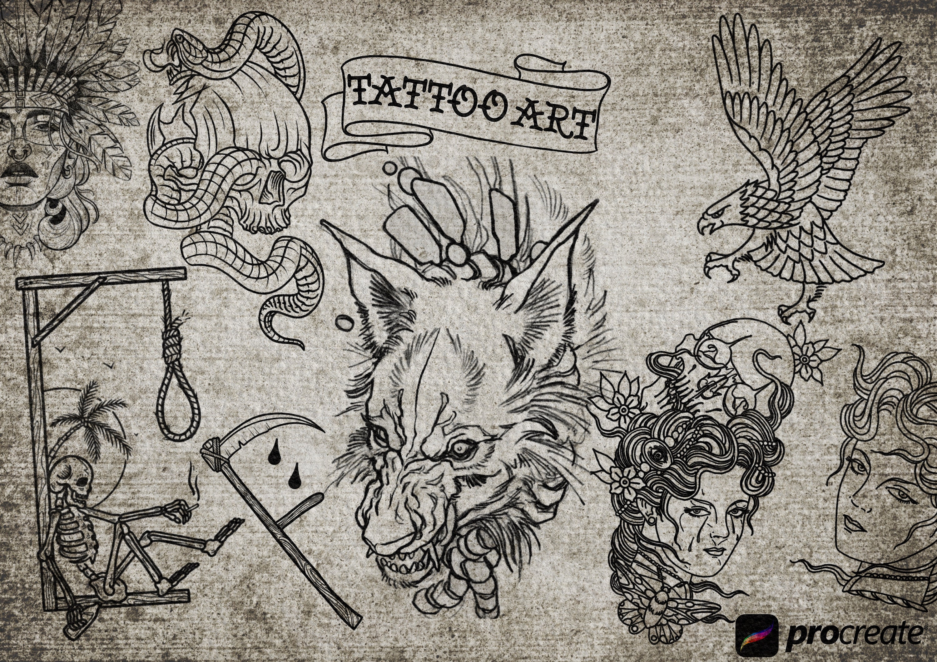 procreate-tattoo-flash-specialxl-250300-professional-designs-etsy