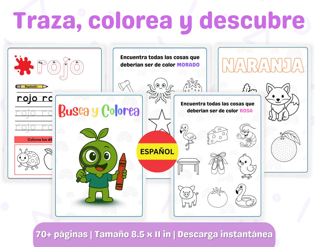 Spanish Colors Tracing and Coloring Book: 70+ Pages Printable PDF (ages ...