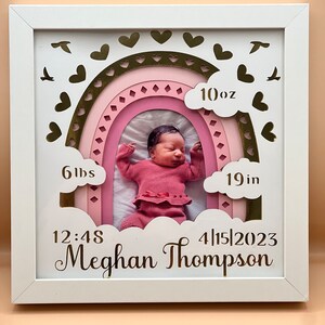 3D Custom Baby Girl Stats Rainbow Shadow Box Frame for Nursery Decor ...
